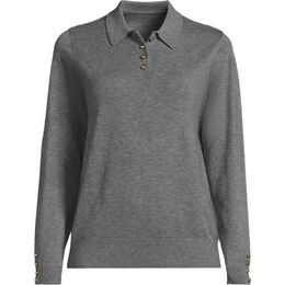 LANDS' END Polopullover mit goldfarbenen Kn&ouml;pfen, Damen,  Grau, Polyester/Viskose/Polyester-Mischung, by Lands' End