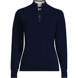 LANDS' END Merino-Pullover mit Rei&szlig;verschluss, Damen,  Blau, Wolle, by Lands' End