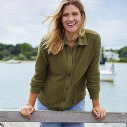 LANDS' END Baumwollmix-Jacke im Waffelstrick, Damen,  Grün, Baumwoll-Mischung/Polyester-Mischung, by Lands' End