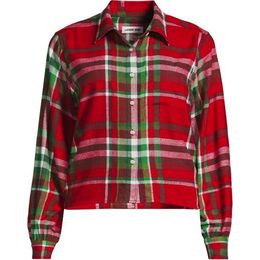 LANDS' END Verk&uuml;rzte Flanellbluse, Damen,  Wei&szlig;, Baumwolle, by Lands' End