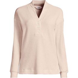 LANDS' END Waffelstrick-Henleyshirt, Damen,  Pink, Baumwoll-Mischung/Polyester-Mischung, by Lands' End