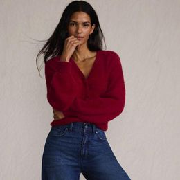 LANDS' END Zopfmuster-Cardigan aus Wimperngarn, Damen,  Rot, Nylon, by Lands' End