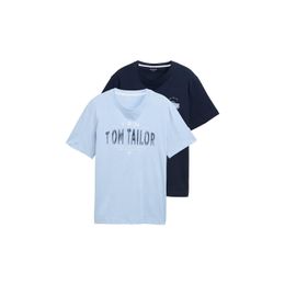 Tom Tailor Herren T-Shirts im 2er-Pack, blau, Uni, Gr. S