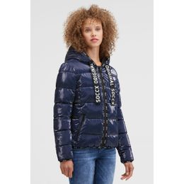 Winterjacke SOCCX, Damen, Gr. S, blau, Steppware, Material Oberstoff: 100% Polyester, Beschichtung: 100% Polyurethan, Futter: 100% Polyamid, F&uuml;llung: 100% Polyester, unifarben, regular fit normal, eingesetzt elastischer Bund, Jacken Winterjacke, mit elastischem Saumabschluss