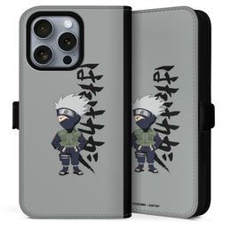 DeinDesign iPhone 16 Pro Max Handy Klapph&uuml;lle Handyh&uuml;lle aus Kunst Leder schwarz Flip Case Official Licensed Product Naruto Shippuden Kakashi Sideflip mit Lasche