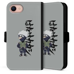 DeinDesign iPhone 16e Handy Klapph&uuml;lle Handyh&uuml;lle aus Kunst Leder schwarz Flip Case Official Licensed Product Naruto Shippuden Kakashi Sideflip mit Lasche
