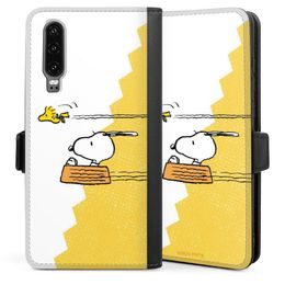 DeinDesign Huawei P30 Handy Klapph&uuml;lle Handyh&uuml;lle aus Kunst Leder schwarz Flip Case Snoopy Peanuts Children Sideflip mit langer Lasche