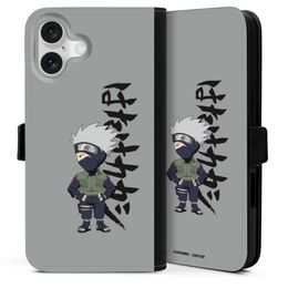 DeinDesign iPhone 16 Plus Handy Klapph&uuml;lle Handyh&uuml;lle aus Kunst Leder schwarz Flip Case Official Licensed Product Naruto Shippuden Kakashi Sideflip mit Lasche