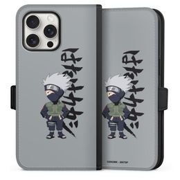DeinDesign iPhone 15 Pro Max Handy Klapph&uuml;lle Handyh&uuml;lle aus Kunst Leder schwarz Flip Case Official Licensed Product Naruto Shippuden Kakashi Sideflip mit Lasche