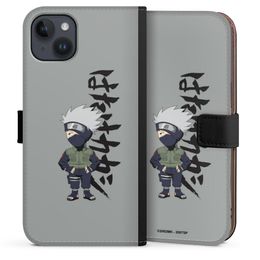 DeinDesign iPhone 14 Plus Handy Klapph&uuml;lle Handyh&uuml;lle aus Kunst Leder schwarz Flip Case Official Licensed Product Naruto Shippuden Kakashi Sideflip mit langer 