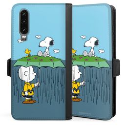 DeinDesign Huawei P30 Handy Klapph&uuml;lle Handyh&uuml;lle aus Kunst Leder schwarz Flip Case Peanuts Children Snoopy Sideflip mit langer Lasche