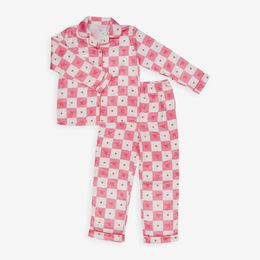 2-teiliges rosa-weißes Pyjama-Set aus Satin mit Muster