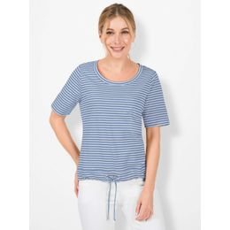 WITT Damen Streifenshirt mit Tunnelzug am Saum, bleu-gestreift, Größe 36
