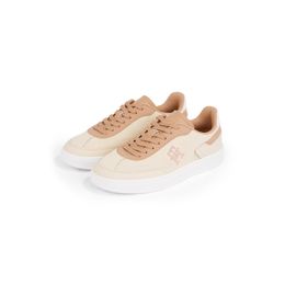 Plateausneaker Tommy Hilfiger "TH HERITAGE SNEAKER PERF", Damen, Gr. 39, bunt (beige, altrosa), Leder, Lederimitat, Textil, Schuhe, Freizeitschuh, Halbschuh, Schnürschuh mit TH-Logostickerei