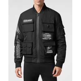 Daunenjacke Plein Sport "Bomberjacke", Herren, Gr. S, schwarz (02, schwarz), Obermaterial: 100% Polyester; Futter: 100% Nylon; Füllung: 100% Polyester, Jacken