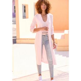 Cardigan Lascana, Damen, Gr. 40/42, rosa (hellrosa), Feinstrick, Obermaterial: 70% Viskose, 30% Polyamid, unifarben, figurumspielend knieumspielend, Rippstrickb&uuml;ndchen, Strickjacken, mit seitlichen Schlitzen, Longstrickjacke aus weichem Rippstrick