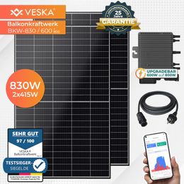 Veska Balkonkraftwerk 830 W / 600+800W Photovoltaik Solaranlage Steckerfertig WIFI Smarte Mini-PV Anlage 600 Watt genehmigungsfrei, Schwarz