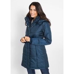 bonprix Long-Steppjacke wattiert mit Kragen und Kapuze, blau, Gr.38, Funktionale figurumschmeichelnde Long-Steppjacke mit abnehmbarer Kapuze