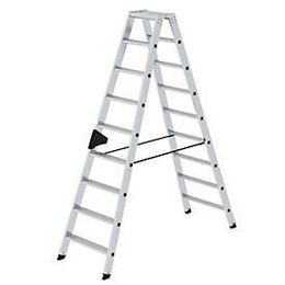 Munk Aluminium-Stufen-Stehleiter, Rechteckrohr-Holme, konische Holmführung, nivello® Leiterschuhe, ergo-pad® Griffzone, bis 150 kg, 2x9 Stufen