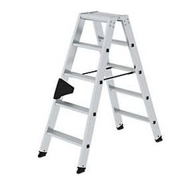Munk Stufen-Stehleiter, beidseitig, 2 x 5 Stufen, Aluminium, ergo-pad® Griffzone, nivello® Leiterschuhe, 80 mm Stufen, Belastbarkeit 150 kg
