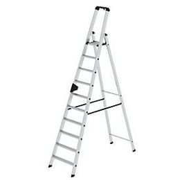 Munk Stufen-Stehleiter, Aluminium, einseitig begehbar, geriffelte Stufen, bis 150 kg, nivello® Leiterschuhe, 10 Stufen