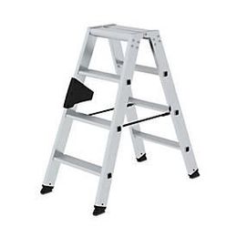 Munk Stufen-Stehleiter, 2 x 4 Stufen, Aluminium, Rechteckrohr-Holme, 80 mm Stufen, ergo-pad® Griffzone, nivello® Leiterschuhe, bis 150 kg