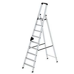 Munk Stufen-Stehleiter, Aluminium, einseitig begehbar, geriffelte Stufen, bis 150 kg, nivello® Leiterschuhe, 9 Stufen