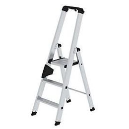 Munk Stufen-Stehleiter, Aluminium, einseitig begehbar, geriffelte Stufen, bis 150 kg, nivello® Leiterschuhe, 3 Stufen