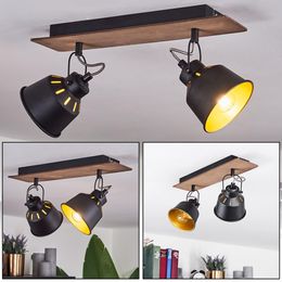 hofstein Safari Deckenleuchte Chrom, Holz dunkel, Schwarz, 2-flammig