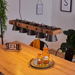 hofstein Aduard Pendelleuchte Holz dunkel, Schwarz, 5-flammig