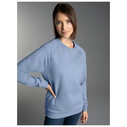 Sweatshirt TRIGEMA "TRIGEMA Sweatshirt mit angerauter Innenseite", Damen, Gr. XL, pearl, blau, 70% Baumwolle, 30% Polyester, Basic, Sweatshirts Sweatshirt