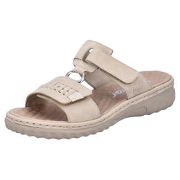 Rieker Pantolette, Sommerschuh, Strandschuh mit regulierbaren Klettverschlüssen hellbeige 37 37 Pantolette mit Flechtdurchzügen