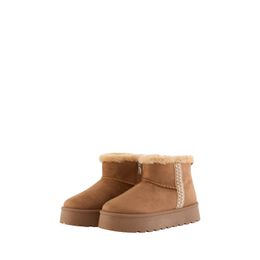 Tom Tailor Damen Gef&uuml;tterte Schneestiefeletten mit Plateau-Sohle, beige, Uni, Gr. 36