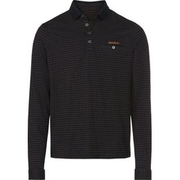 Marco Donati Herren Langarm-Poloshirt in strukturiertem Jacquardmuster schwarz-cognac-gemustert, Gr&ouml;&szlig;e 48/50