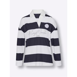 Heine Witt Damen Langarm-Poloshirt mit Streifen, marine-ecru-bedruckt, Gr&ouml;&szlig;e 40
