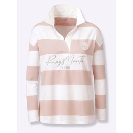Heine Witt Damen Langarm-Poloshirt mit Streifen, puder-ecru-bedruckt, Gr&ouml;&szlig;e 34