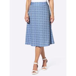 WITT Damen Schlupfrock in ausgestellter Form, mittelblau-ecru-bedruckt, Gr&ouml;&szlig;e 50