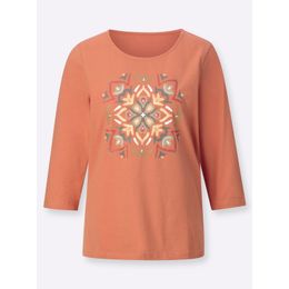 WITT Damen 3/4-Arm-Shirt mit Mandala-Druck, papaya-ecru, Gr&ouml;&szlig;e 40
