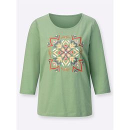WITT Damen 3/4-Arm-Shirt mit Mandala-Druck, eucalyptus-ecru, Gr&ouml;&szlig;e 38