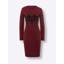 WITT Damen Strickkleid mit Norweger-Muster, bordeaux-schwarz, Gr&ouml;&szlig;e 52
