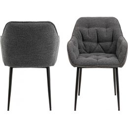 Esszimmerstuhl ACTONA GROUP, grau (anthrazit), B:58cm H:83cm T:55cm, 96% Polyester / 4% Acryl, Stühle, Essstuhl Anthrazit, Beine mattschwarzem Stahl und Tuftings, 2er Set