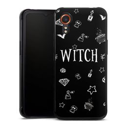 DeinDesign Galaxy Xcover 7 Handy Silikon Hülle Case schwarz Handyhülle Halloween Witch Bat