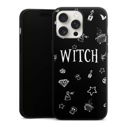 DeinDesign iPhone 15 Pro Max Handy Premium Silikon Hülle Handyhülle schwarz Case Witch Bat Halloween Silikon Premium Case