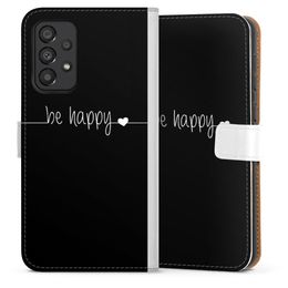 DeinDesign Galaxy A33 5G Handy Klapph&uuml;lle Handyh&uuml;lle aus Kunst Leder wei&szlig; Flip Case Sayings Happiness Statement Sideflip mit Lasche