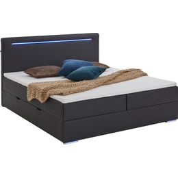 Meise Möbel Boxbett MEISE.MÖBEL "Candela 2", schwarz, B:182cm L:208cm, Kunstleder (Vorderseite: 100% PU, Rückseite: 85% Polyester, 15% Baumwolle), Komplettbetten, Boxspringbett, inkl. LED-Beleuchtung an Kopfteil und Füßen, mit Bettkasten und Topper