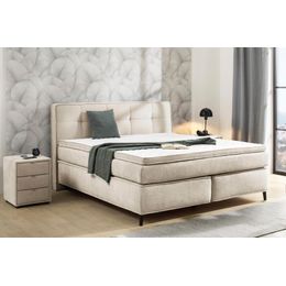 Jockenhöfer Boxspringbett JOCKENHÖFER GRUPPE "Capello", beige (beige 438, 07), B:191cm L:212cm, Bezug Bett: Flachgewebe (100% Polyester);Topper und Matratzenspiegel: 100% Polyester, Komplettbetten, 7-Zonen-TTFK-Matratze, KS-Topper, verschiedene Härtegrade wählbar