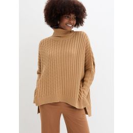 bonprix Oversize-Poncho Pullover, beige, mit Baumwolle