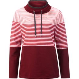 WITT Damen Sweatshirt mit Taschen, erdbeere-ecru-geringelt, Gr&ouml;&szlig;e 54