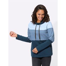 WITT Damen Sweatshirt mit Taschen, jeansblau-ecru-geringelt, Gr&ouml;&szlig;e 50