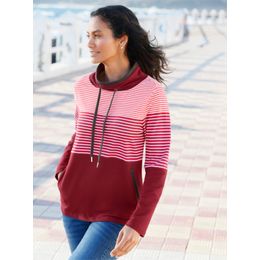 WITT Damen Sweatshirt mit Taschen, erdbeere-ecru-geringelt, Gr&ouml;&szlig;e 44